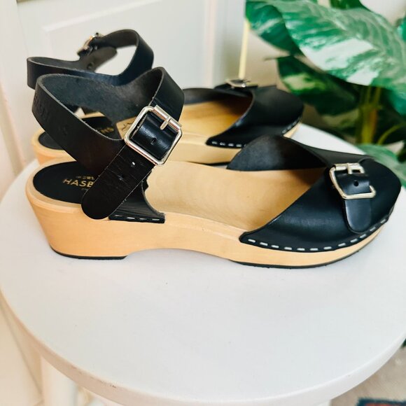 Swedish Hasbeens | Shoes | Swedish Hasbeens Black Clog Sandals Euc Open ...